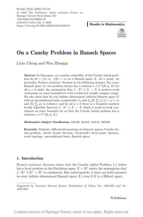 on a cauchy problem in banach spaces request pdf