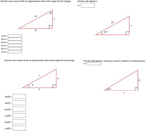 solved find the exact values of the six trigonometric ratios of the angle 0 in the triangle
