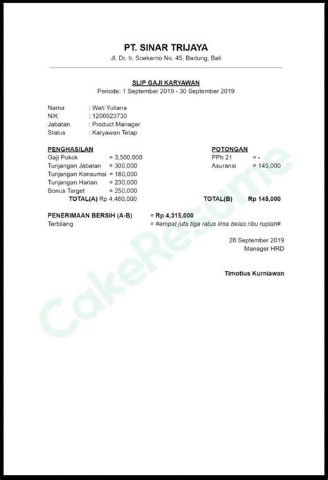 Contoh Slip Gaji Karyawan Swasta Format Excel Contoh Surat Resmi