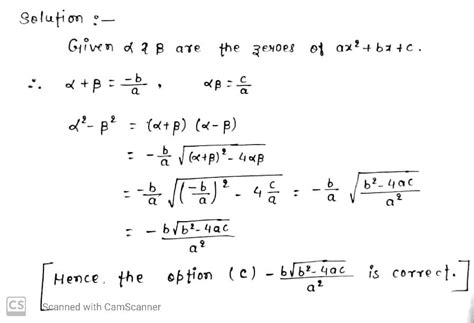 if alpha and beta are the zeros of the quadratic polynomial a x 2 bx c then alpha 2 beta 2
