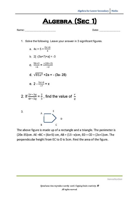 solving algebra expressions sec 1 maths