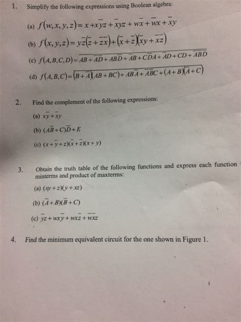 solved 1 simplify the following expressions using boolean