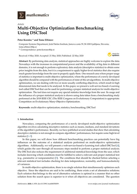 pdf multi objective optimization benchmarking using dsctool