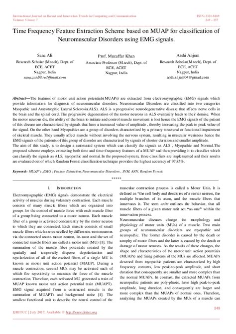 pdf time frequency feature extraction scheme based on muap for classification of neuromuscular