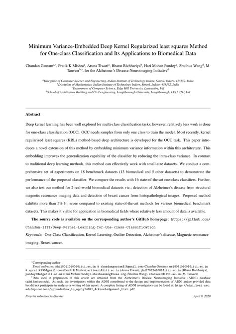 pdf minimum variance embedded deep kernel regularized least square method for one class