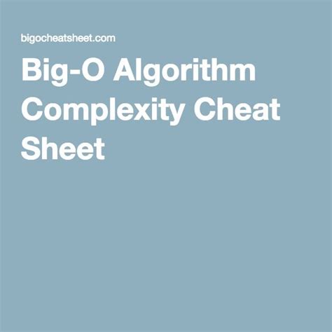 big o complexity cheat sheet