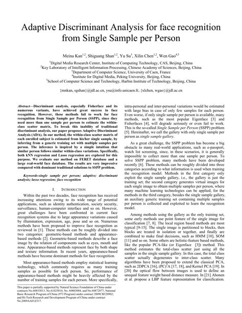 pdf adaptive discriminant analysis for face recognition from single sample per person