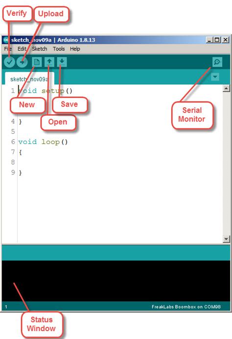 Arduino IDE Menu Sketch Structure Freaklabs