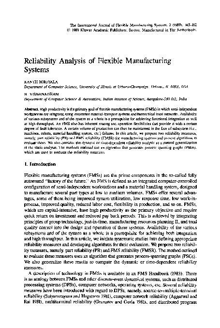 pdf reliability analysis of flexible manufacturing systems n viswanadham