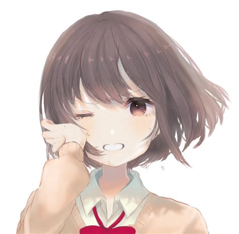Safebooru 1girl Blush Bow Bowtie Brown Eyes Brown Hair Clenched Teeth Collared Shirt Crying