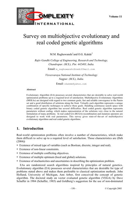 pdf survey on multiobjective evolutionary and real coded genetic algorithms