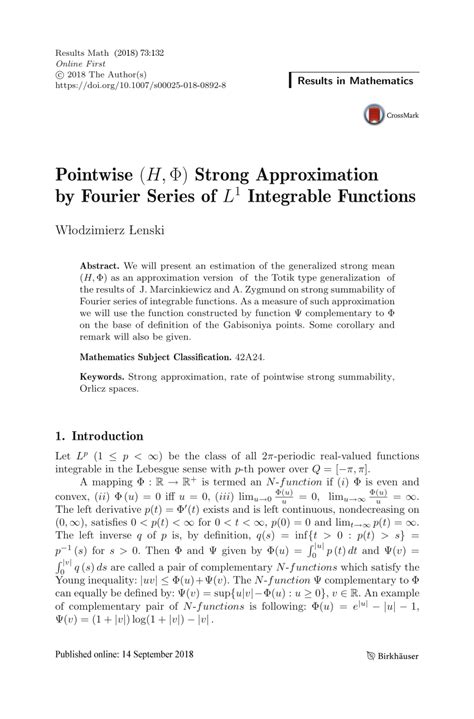 pdf pointwise left h phi right h Φ strong approximation by fourier series of l {1
