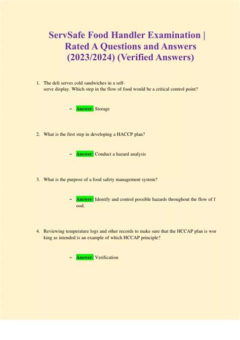 ServSafe Food Handler Examination Rated A Questions And Answers 2023