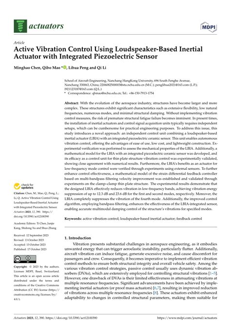 pdf active vibration control using loudspeaker based inertial actuator with integrated