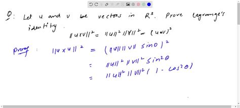 solved let 𝐮 and 𝐯 be vectors in ℝ 3 prove lagrange s identity theorem 10 30 𝐮 ×𝐯 2 𝐮 2𝐯 2 𝐮