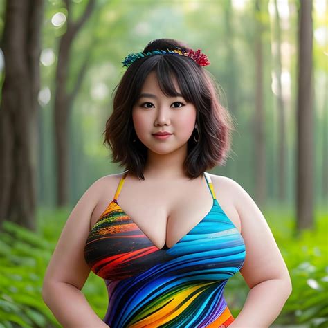 Premium Ai Image Beautiful Asian Woman In A Colorful Bikini Posing In The Forest