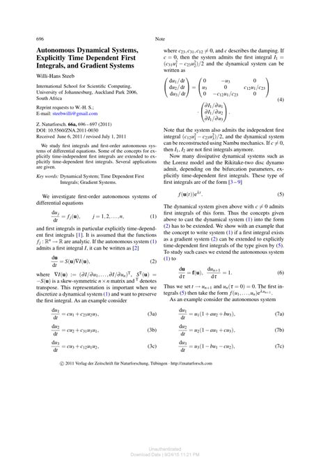 pdf autonomous dynamical systems explicitly time dependent first integrals and gradient systems