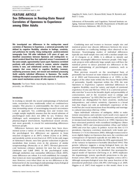pdf sex differences in resting state neural correlates of openness to experience among older