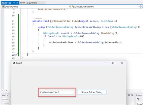 C Folder Browser Dialog With TextBox Complete Example