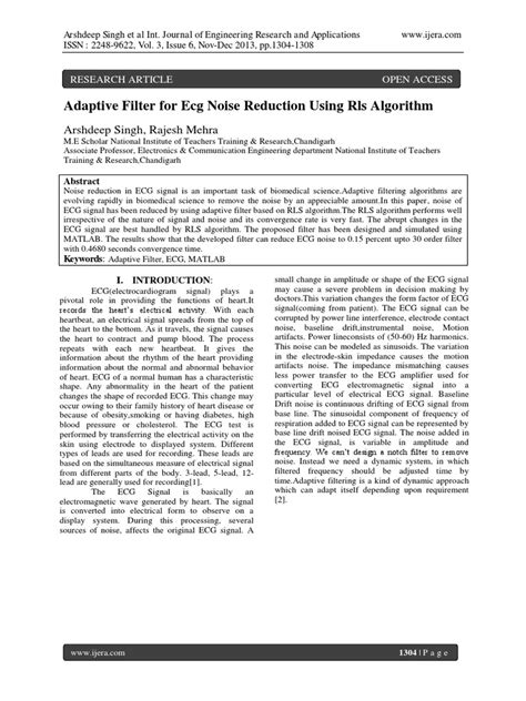 adaptive filter for ecg noise reduction using rls algorithm an analysis of ecg noise reduction