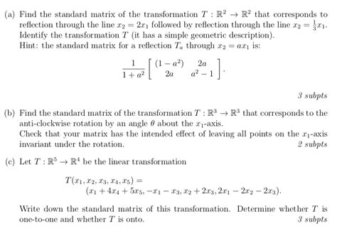 solved a find the standard matrix of the transformation t
