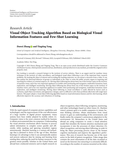 pdf visual object tracking algorithm based on biological visual information features and few