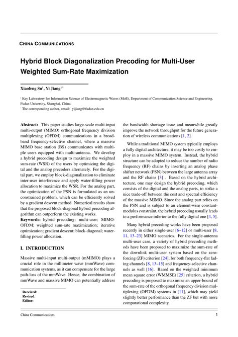 pdf hybrid block diagonalization precoding for multi user weighted sum rate maximization