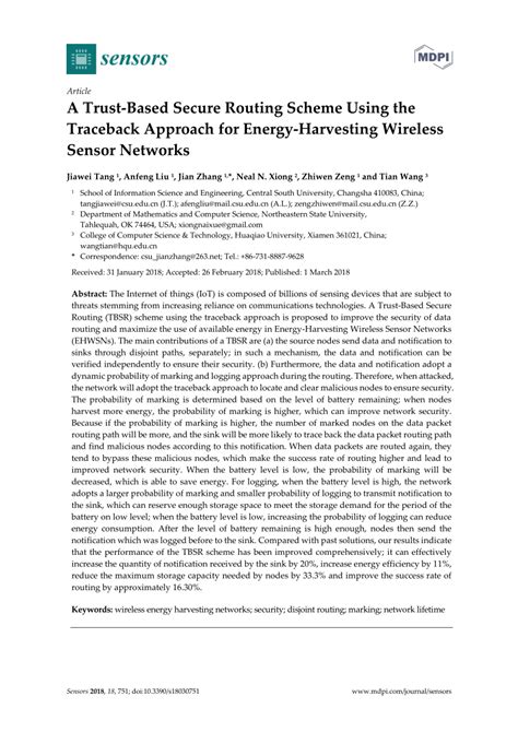 pdf a trust based secure routing scheme using the traceback approach for energy harvesting