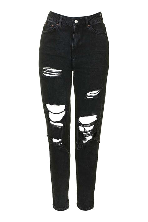 Moto Washed Black Super Rip Mom Jeans Jeans Clothing Topshop Cute Ripped Jeans Cuffed