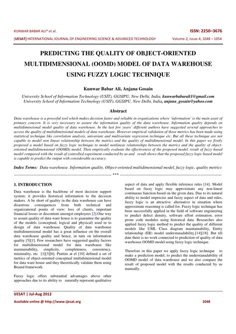 pdf predicting the quality of object oriented multidimensional oomd model of data warehouse