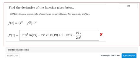 solved edit find the derivative of the function given below