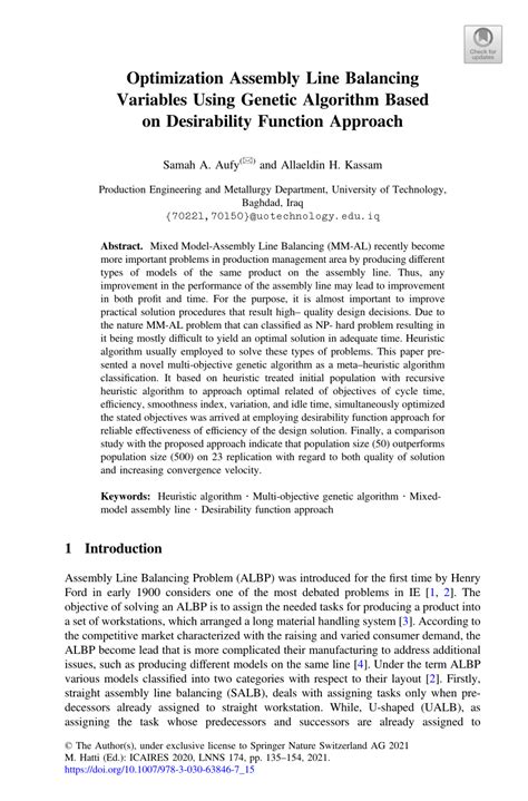 pdf optimization assembly line balancing variables using genetic algorithm based on