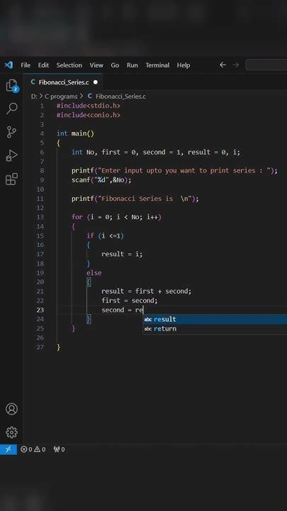 Fibonacci Series In C Using Iteration Shorts Viral Programming Youtube