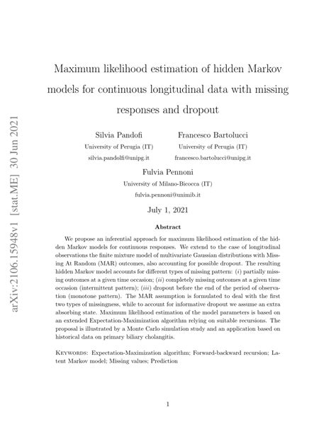 pdf maximum likelihood estimation of hidden markov models for continuous longitudinal data