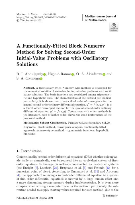pdf a functionally fitted block numerov method for solving second order initial value problems