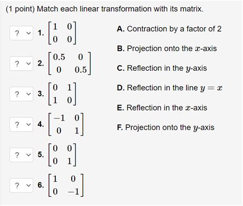solved 1 point match each linear transformation with its