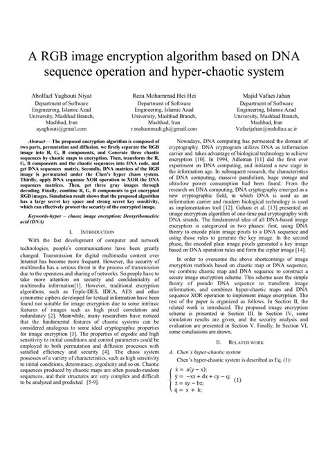 pdf a rgb image encryption algorithm based on dna sequence operation and hyper chaotic system