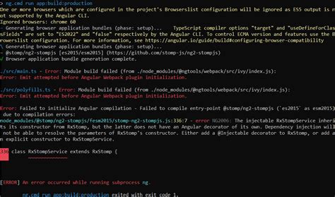 not working in angular 15 error failed to initialize angular compilation failed to compile