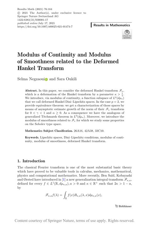 modulus of continuity and modulus of smoothness related to the deformed hankel transform