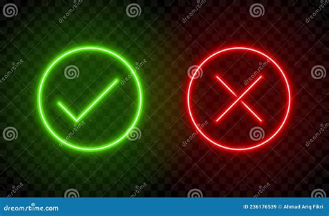 Check Mark And Cross Mark In Neon Style Green Tick And Red Cross Check