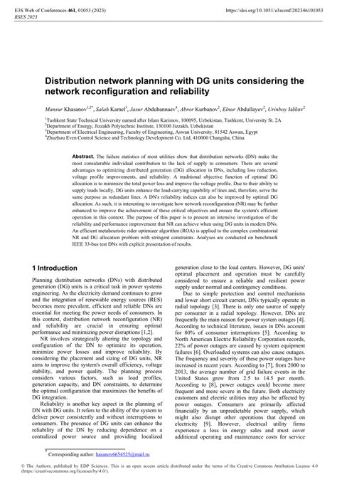 pdf distribution network planning with dg units considering the network reconfiguration and