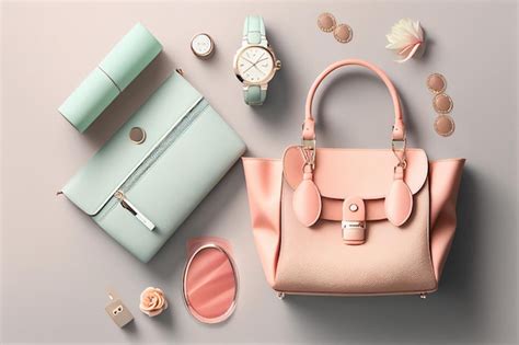 Premium Ai Image Stylish Female Bag And Accessories On Light