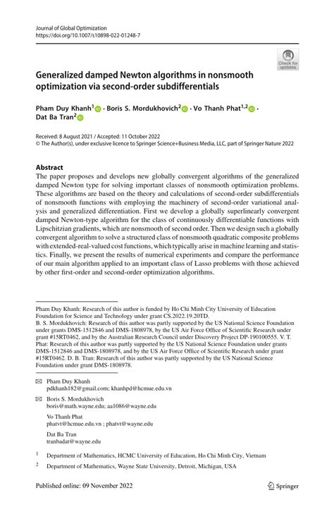 pdf generalized damped newton algorithms in nonsmooth optimization via second order