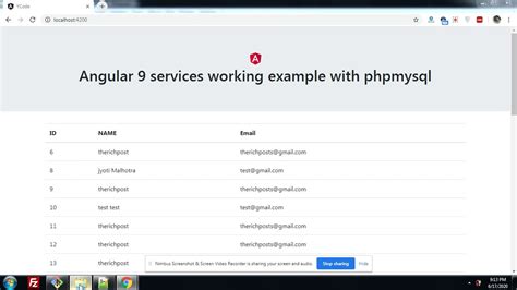 angular 9 services with php mysql backend data youtube