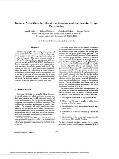genetic algorithms for graph partitioning and incremental graph partitioning pdf genetic