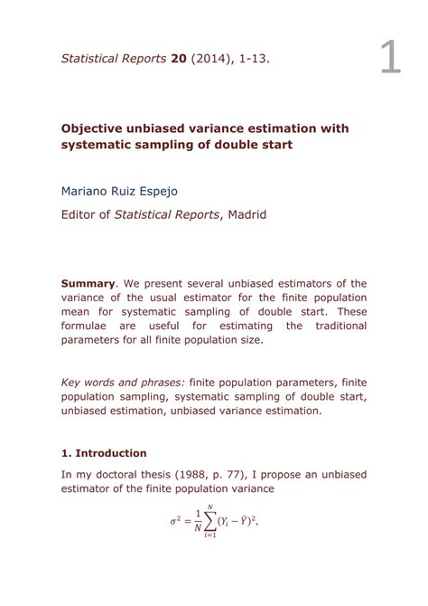 pdf objective unbiased variance estimation with systematic sampling of double start