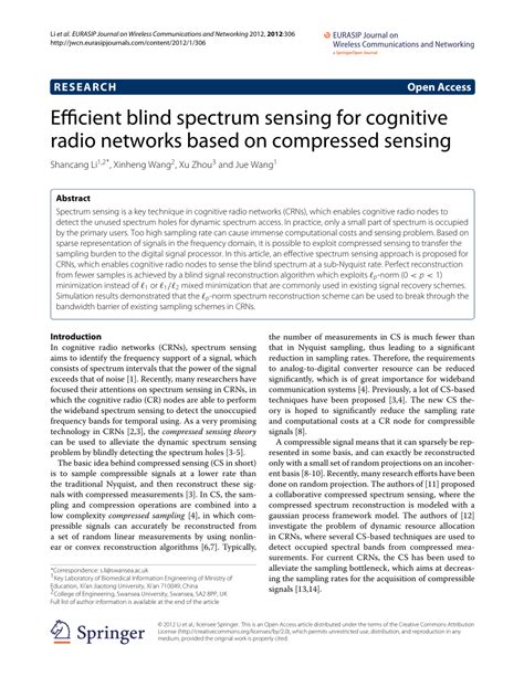 pdf efficient blind spectrum sensing for cognitive radio networks based on compressed sensing