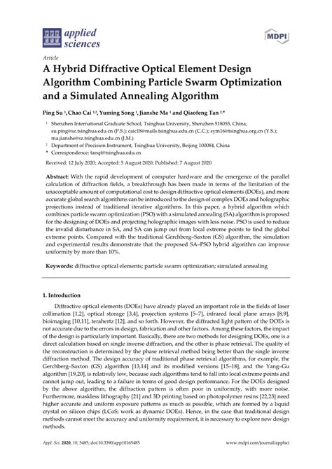 pdf a hybrid diffractive optical element design algorithm combining particle swarm