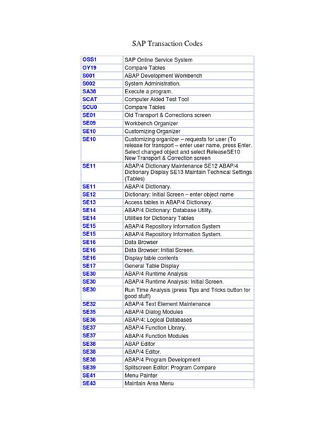 sap transaction codes pdf computing information technology