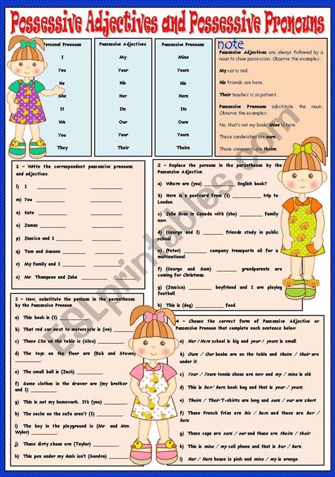 Possessive Adjectives And Pronouns Worksheets Pdf Adjectiveworksheets Net